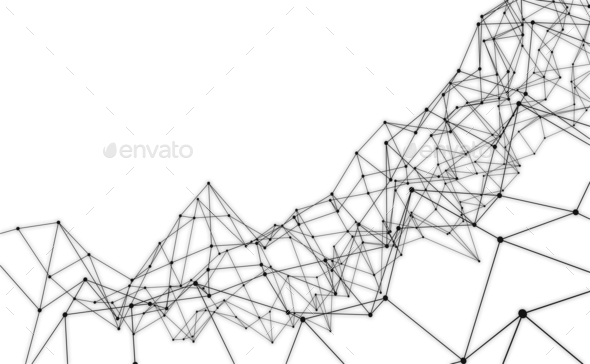 Abstract Illustration of black lines and dotted particles on white ...