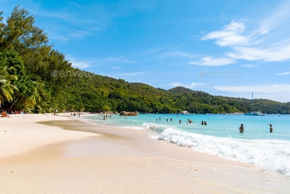 People having fun on sandy tropical beach. Summer, vacation, island ...