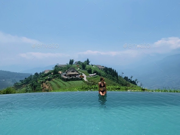 Amazing infinity pool view at Topas Ecolodge Sapa! Stock Photo by ...