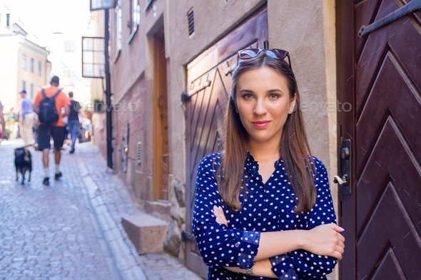 photo session for a girl on a city street Stock Photo by aliliya ...