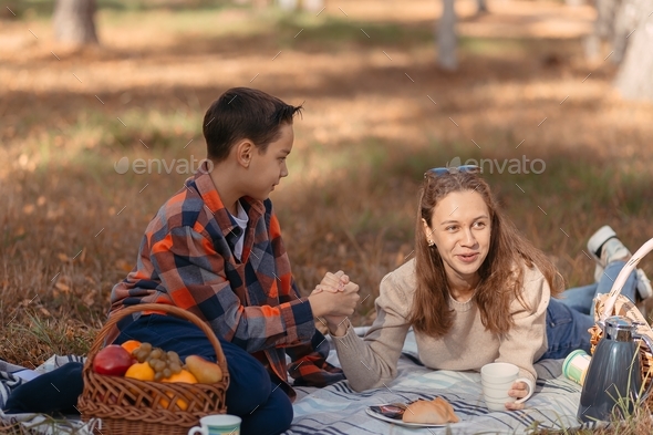 teenagers on a picnic in autumn in nature in the forest Stock Photo by ...
