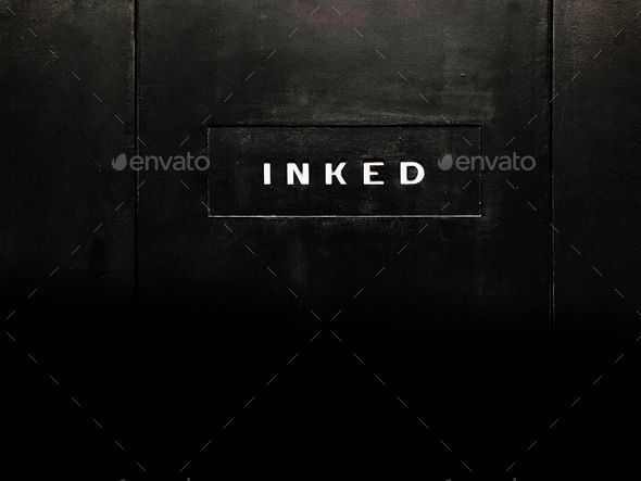 Black door with Inked sign Stock Photo by phoenixproduction | PhotoDune