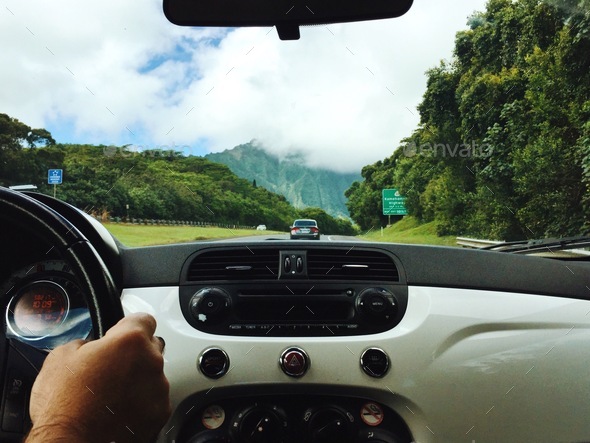 Car dashboard view from inside man driving in Hawaii Stock Photo by ...