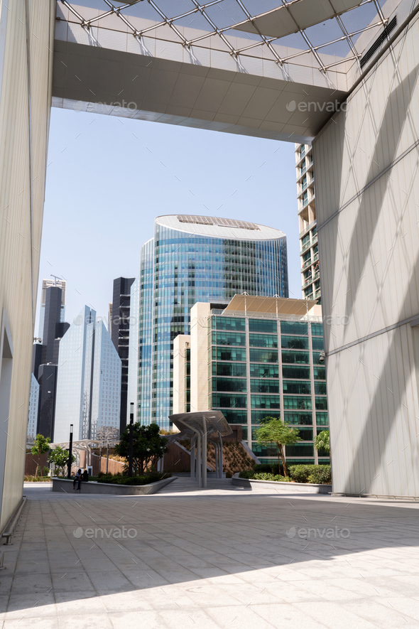 Skyscraper office buildings in Dubai financial center Stock Photo by ...