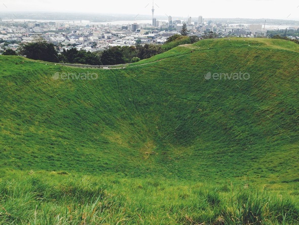 Volcano cracker overlooking Auckland city Stock Photo by phoenixproduction