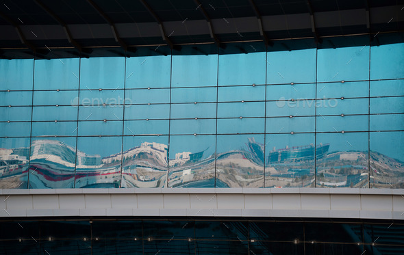 Reflection of the Dubai skyline in the mirror Stock Photo by ...