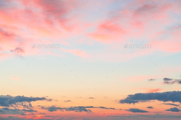 Blue sky with clouds at sunset in pink colors Stock Photo by Tatiana_Mara