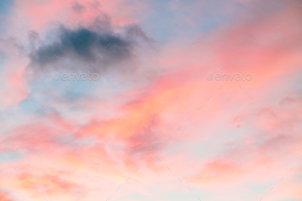 Blue sky with clouds at sunset in pink colors Stock Photo by Tatiana_Mara