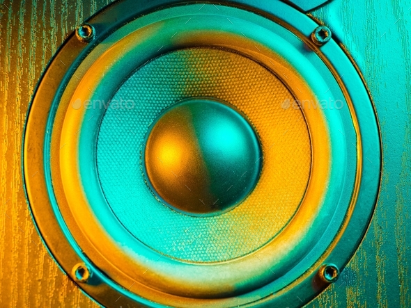 Loudspeaker closeup under neon light Stock Photo by Kohanova | PhotoDune