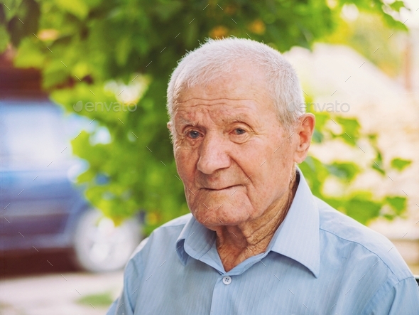 Portrait of very old grandfather on the nature background Stock Photo ...