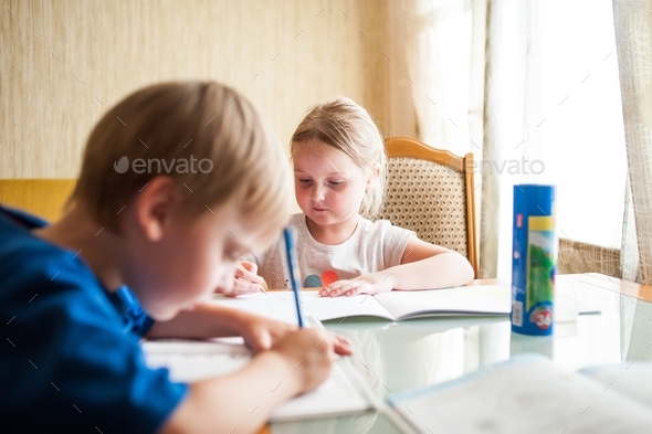 Children do homework from writing. Elementary School Stock Photo by ...