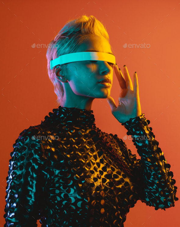 Representation of a bionic super human with advanced technology parts ...