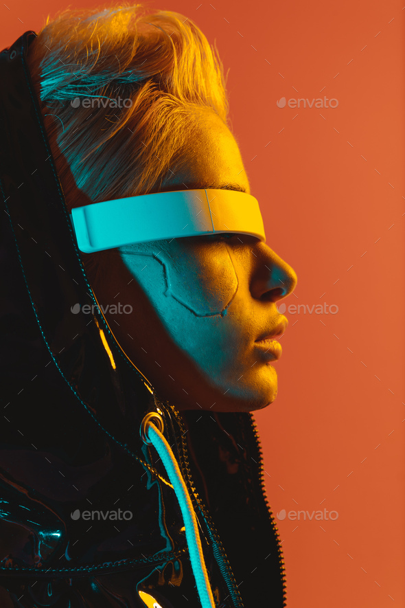 Representation of a bionic super human with advanced technology parts ...