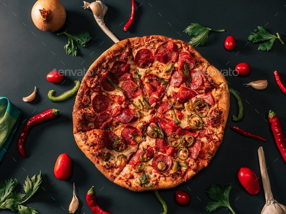 Overhead shot of sliced pizza Stock Photo by rohaneh | PhotoDune