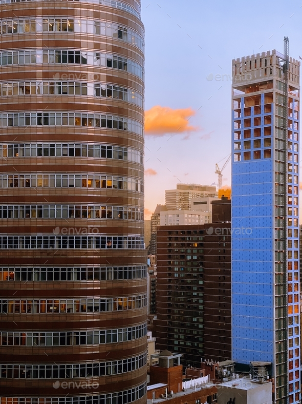 High rise buildings in Manhattan New York, city life, skyline Stock ...