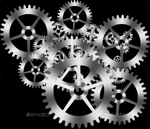 Lots of metal gears or cogs, performance, teamwork concept Stock Photo ...