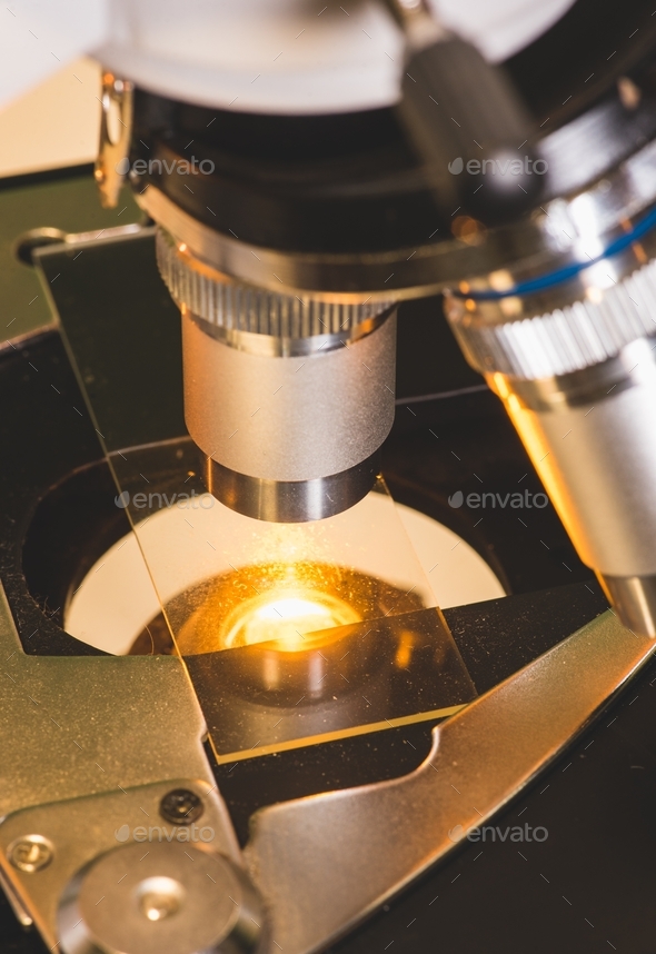 Scientific research instruments, close up of compound microscope Stock ...