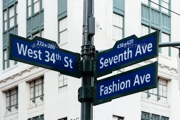 Road signs in Midtown of New York City Stock Photo by JJFarquitectos