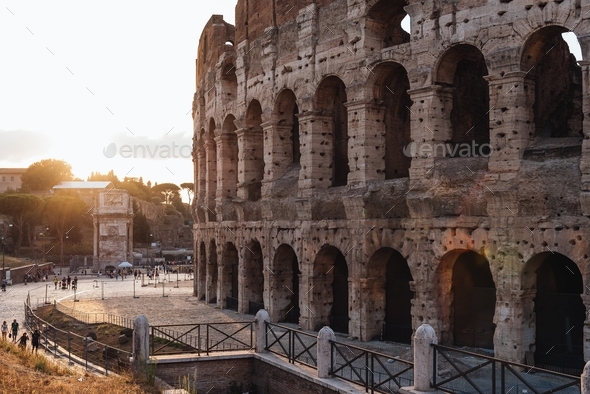 Outdoor view of The Colosseum or Coliseum, also known as the Flavian ...