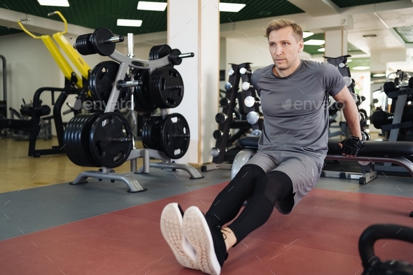 Daily sport routine, healthy lifestyle. Blonde Man practicing sport in ...