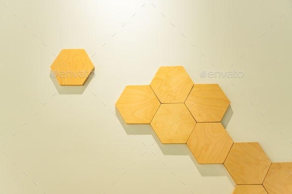 Wall interior design. Wooden panels in shape of honeycomb Stock Photo ...