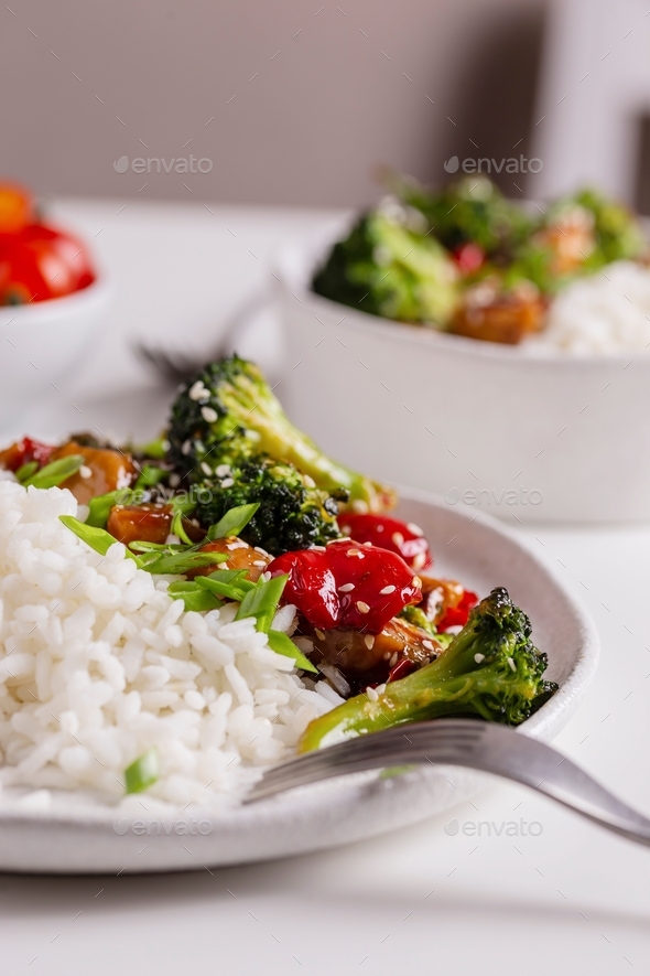 Plate with teriyaki chicken and rice Stock Photo by Tati_honey | PhotoDune