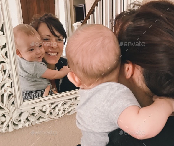 Mother and son smiling in a mirror. #debb_a/motherhood, #debb_a ...