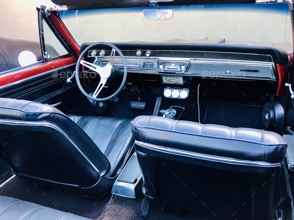 Interior view of classic convertible car Stock Photo by reinasmyth