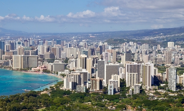 Cityscape and waterscape of downtown Honolulu on beautiful day Stock ...
