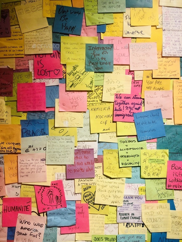 Full frame colorful background of post it notes paper Daily thoughts ...