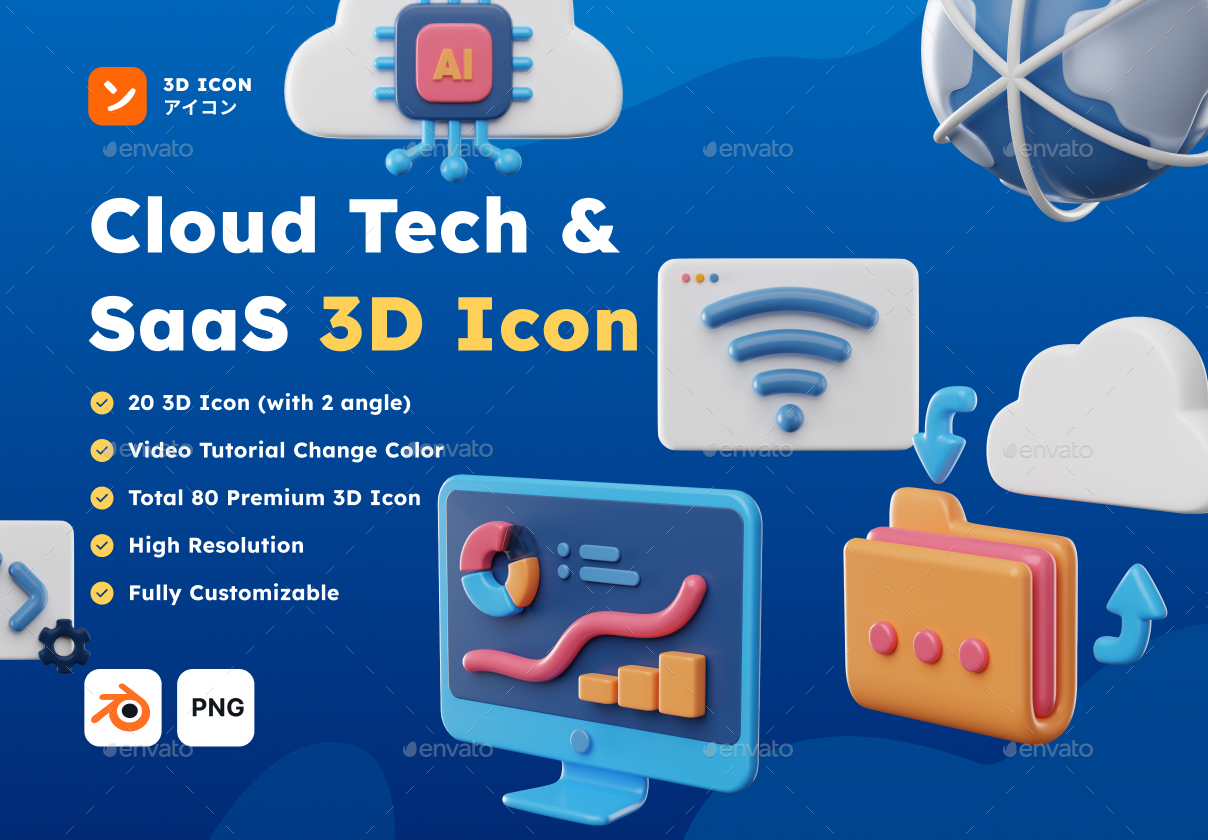 Cloud Tech & SaaS 3D Icon, Icons | GraphicRiver