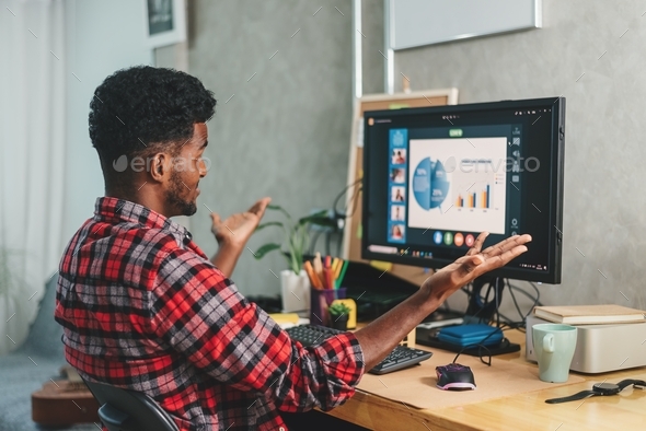Aflican american black man working at home with computer Stock Photo by ...