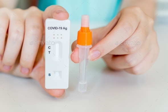 Covid-19 Antigen Rapid test kit. Express-test swab at home Stock Photo ...