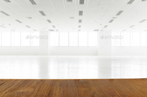 Empty wooden table with white empty room Stock Photo by wikornr | PhotoDune