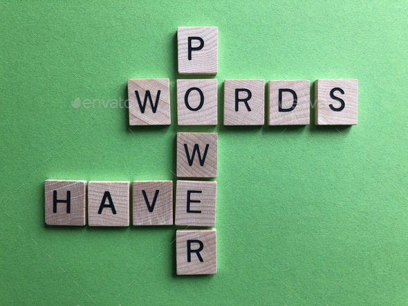 Words Have Power, Phrase in 3D wooden alphabet letters on a textured ...