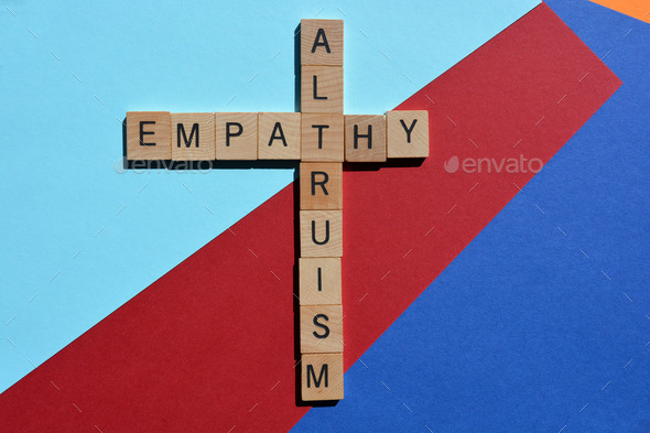Empathy, Altruism, words in 3D wooden alphabet letters in crossword ...