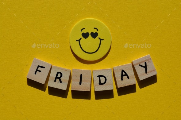 Friday and a yellow smiley face with heart shaped eyes., on a yellow ...