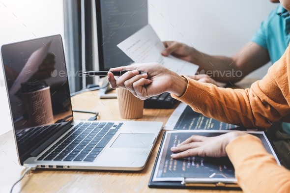 Writing codes and typing data code technology Stock Photo by Freedomtumz