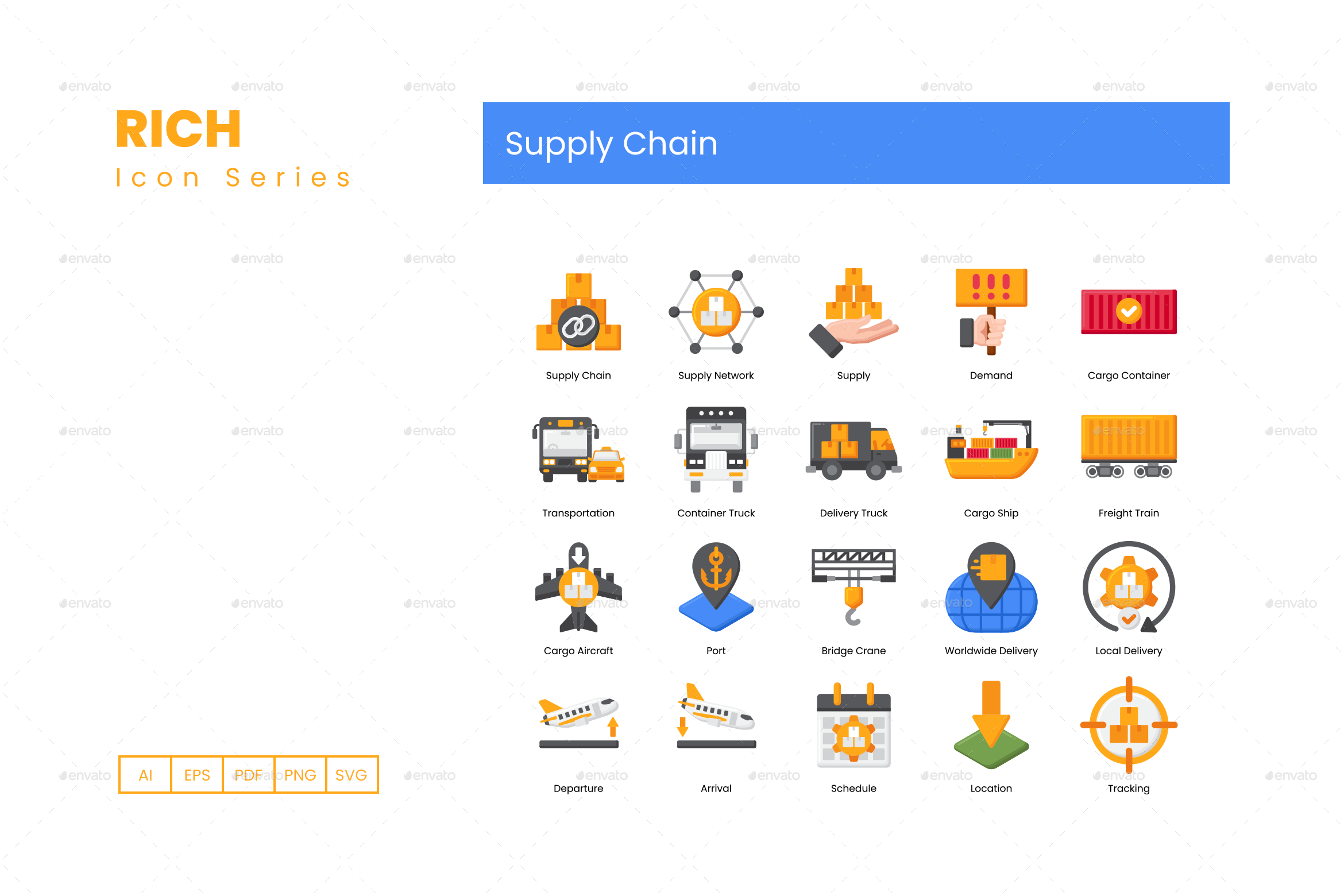 60 Supply Chain Icons | Rich Series, Icons | GraphicRiver