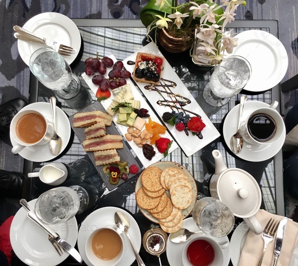 Overhead photo of brunch high tea Stock Photo by Malisunshine | PhotoDune