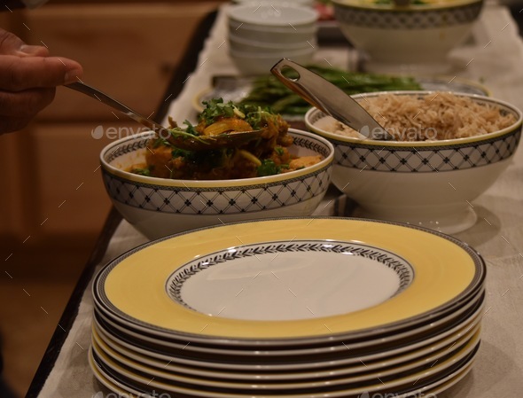 Homemade Indian pakistani cooking buffet with china Stock Photo by ...