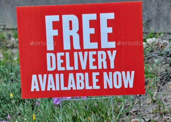 Free delivery available now sign. Deliveries only. Pandemic signs Stock ...