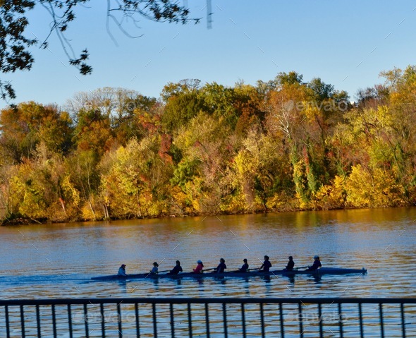 Girls coxswain rowing crew on the Potomac river in Washington DC Stock ...