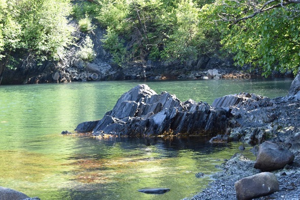 Colorful rocky inlet in cove at Douglas Island off Juneau Alaska. Rocky ...