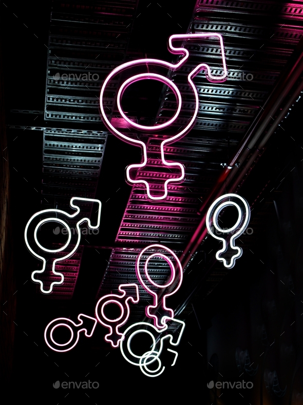 Neon gender symbols - a combination of Mars (male) and Venus (female ...
