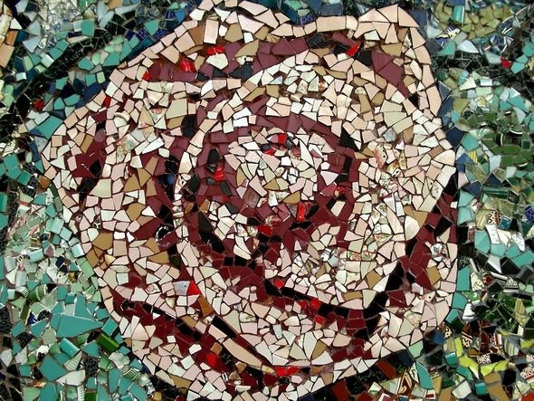 Mosaic of a rose made with broken glass and ceramics Stock Photo by ...