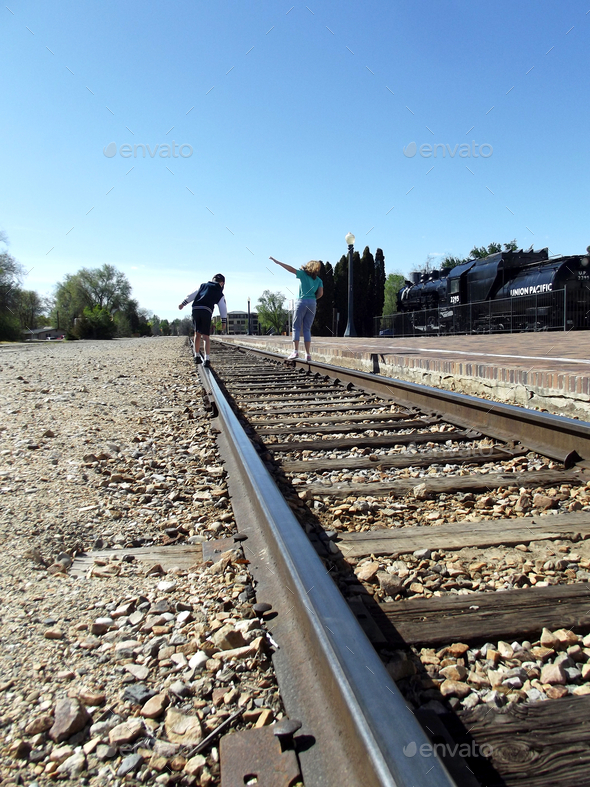 Kids playing on abandoned railroad tracks at Boise Depot Union Pacific ...