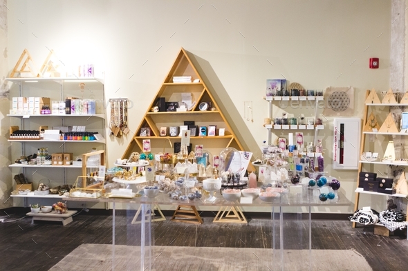 Local Gem and crystal stone store with cool modern chic decor, light ...