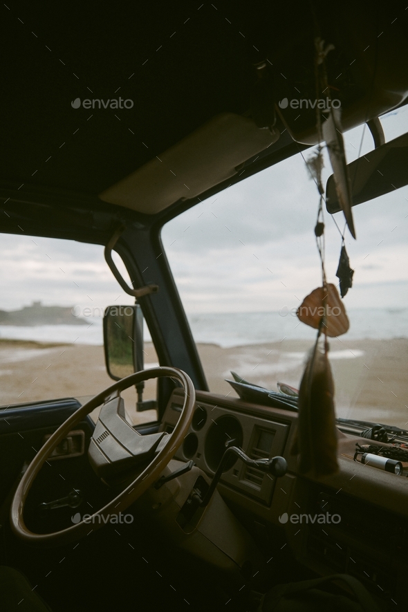 inside view of a van on road trip at the beach Stock Photo by crieneimages