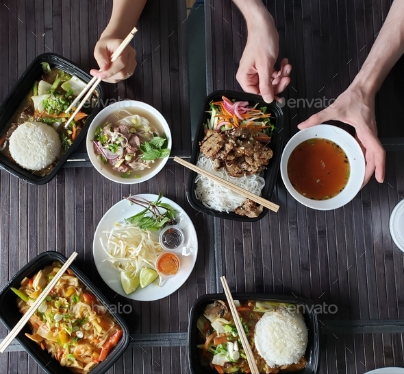 Overhead shot Asian food dishes Stock Photo by polga2 | PhotoDune